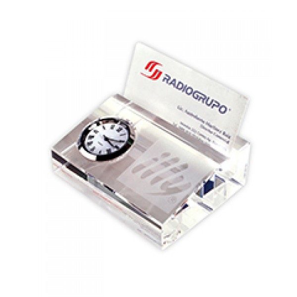 BASE DE CRISTAL CON TARJETERO Y RELOJ - Bolyprom